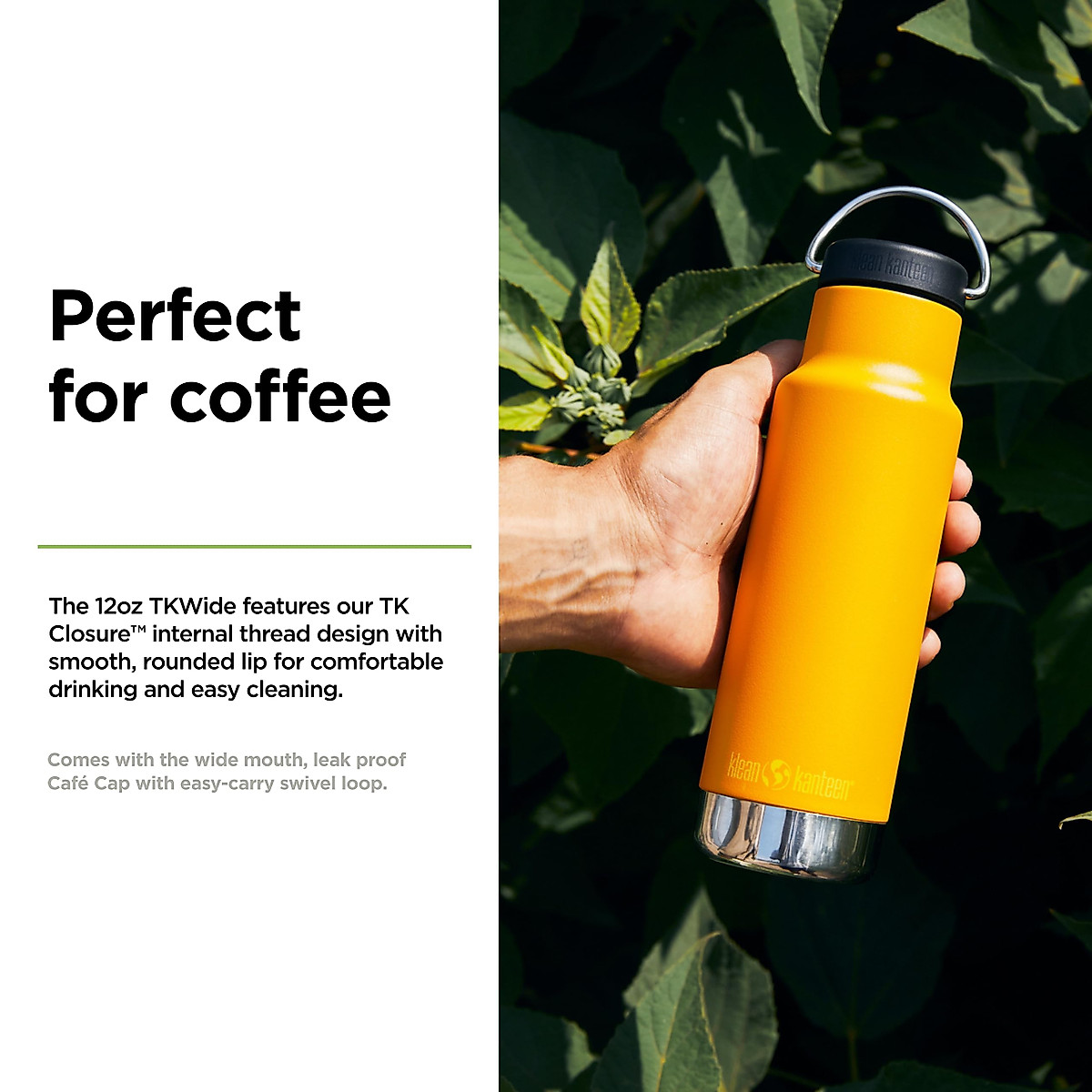 Klean Kanteen TKWide Insulated Coffee Tumbler with Caf Cap - Stainless Steel Coffee Tumbler - 12 oz, Marigold