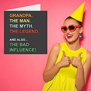 Stuff4 Funny Fathers Day Cards for Grandpa - Man Myth Legend Bad Influence - Joke Happy Birthday Card from Grandson Granddaughter, Gifts, 5.7 x 5.7 Inch Greeting Cards Gift for Pops Gramps