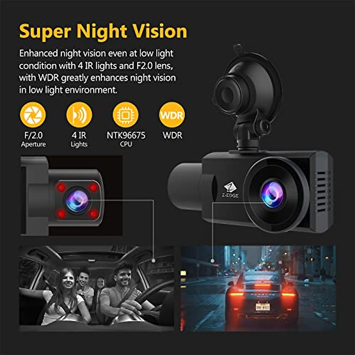 Dash Cam, Z3Pro Dash Cam Front and Inside, 2K+1080P Front and Inside Dual Dash Cam, Car Camera, IR Night Vision, Parking Mode, G-Sensor, Support 256GB