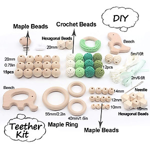 Teething Kit Baby Wooden Beads Rings Supplies, Make Your Own Baby Chew Jewelry, DIY Teether Necklace, 61pcs, Green