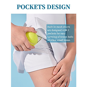 Soudittur Girls Tennis Skirt with Shorts Kids Golf Clothes High Waisted Toddler Athletic Skort with Pockets (L, White)