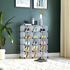 C&AHOME Plastic Shoe Rack,16-Cube Modular Shoes Storage Stand, Multifunction Closet Cabinet, Stackable Shoe Organizer for Bedroom Doorway Entryway Hallway, 36" L × 14.2" W × 28" H White SRP15A