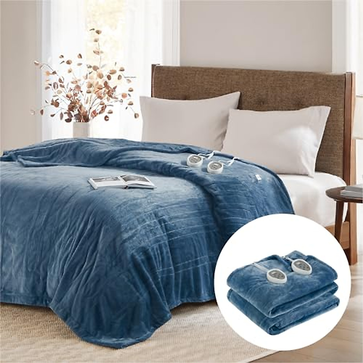 Degrees of Comfort Electric Blanket Full Size | Single Control with Auto Shut Off | Fleece Heated Blanket for Bed | Machine Washable | Blue, 80Wx84L