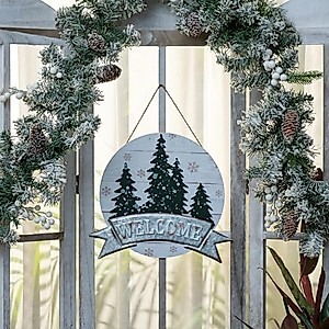 Winter Welcome Sign for Door Wall Decor - Walasis Outside Winter Wreath for Front Door Hanging Christmas Signs with Tree Snowfalke Rustic Wooden Welcome Decoration