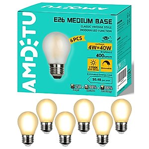 Vintage LED Edison Short Bulb 40W Dimmable E26 Small Globe 2700K Soft white Frosted 40 Watt Warm Standard Medium Base G45 LightBulbs Ideal for Home Lighting Fixtures create Cozy Ambiance in Bedrooms