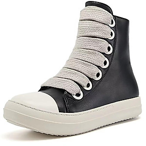 IMPREMEY Women's High Top Sneakers Lace Up PU Leather Shoes with Thick Soles and Zipper, Fashionable Walking Shoes