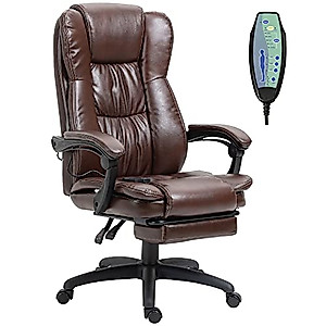 Vinsetto High Back Massage Office Chair with 6-Point Vibration, 5 Modes, Executive Chair, PU Leather Swivel Chair with Reclining Back, and Retractable Footrest, Brown