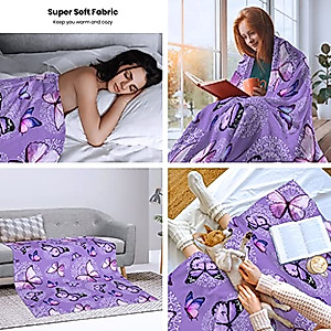 Butterfly Blanket Purple Butterflies Throw Blanket Ultra Soft Flannel Beautiful Butterfly Blanket Gifts for Adults Kids 50"x40"