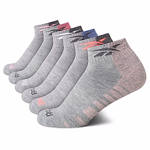 Reebok Women's Quarter Socks - 6 Pack Stretch Performance Arch Support Socks - Soft Cushioned Athletic Socks for Women (4-10), Size 4-10, Grey Pattern