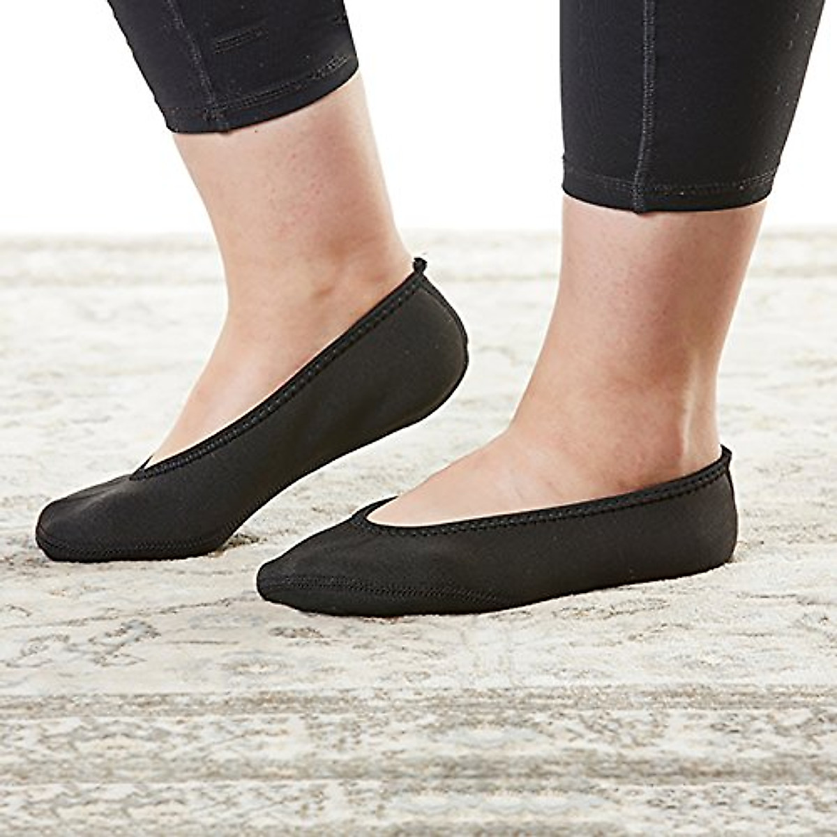 Nufoot Ballet Flats Women's Shoes, Foldable & Flexible Flats, Slipper Socks, Travel Slippers & Exercise Shoes, Dance Shoes, Yoga Socks, House Shoes, Indoor Slippers, Black, Large