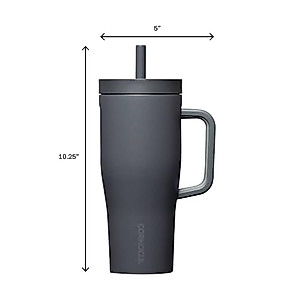 Corkcicle Cruiser Insulated Tumbler with Handle & Straw, Flint, 22 oz – 100% Leakproof Cupholder Friendly Water Bottle Keeps Drinks Cold 20hrs