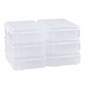 Rubbermaid 7.2 Qt. Handi-Box, Stackable Plastic Storage Bin with Latching Lid, Pack of 6, Great for Shoe Storage, Classroom Organization, Cube Organizer and Kitchen Pantry Container, Clear