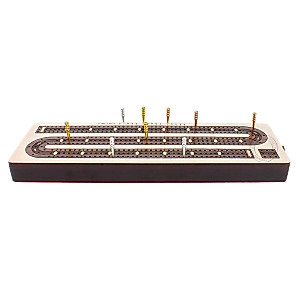 House of Cribbage - 3 Track Continuous Cribbage Board Inlaid in Rosewood - Maple Wood - Size: 12.5 Inches - Storage Drawer for Cribbage Pegs