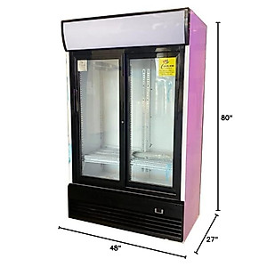 Commercial Refrigerator Glass 2-Door Sliding Door Merchandiser Display Cooler Beverage Fridge Drink cooler NSF Certified, 48 inches width, capacity 40 cuft 110V, Restaurant Kitchen Cafe LCG-1000BFS