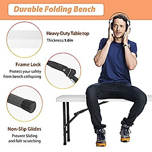 FDW Folding Bench 6FT Plastic Portable Bench Outdoor Bench Garden Bench with Carrying Handle for Picnic Camping Dining Party (1)