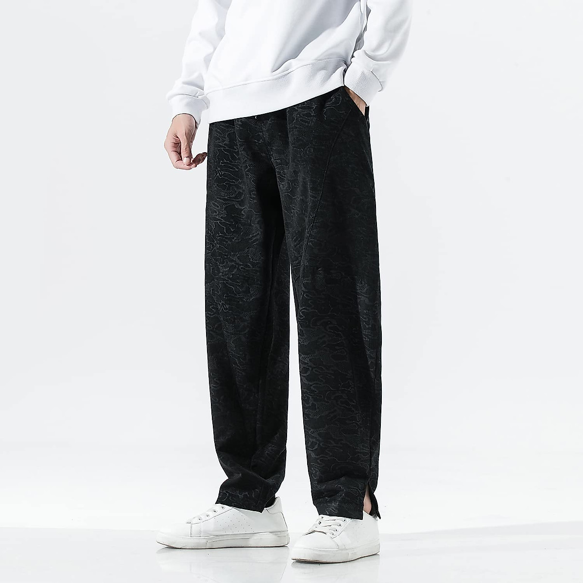 Seidarise Men's Harem Pants Hip hop Joggers Baggy Wide Leg Pants Casual Harem Linen Japanese Yoga Black