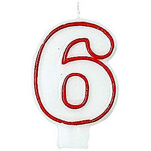 Amscan # 6 Flat Molded Candle, 3", Red & White