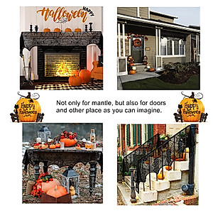 CACCO Halloween Fireplace Mantle Decorations,Black Lace Spiderweb Fireplace Mantle Scarf Cover Garland Festive Party Supplies 45 X 248cm 18 x 98 inch (Black)