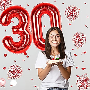 Red 30 Balloon Number, Number 30 Balloons, 40 Inch Red 30th Birthday Balloons with Confetti Balloon, 30th Birthday Decorations for Boy Girls, 30 Year Old Balloon for Birthday Party Anniversary