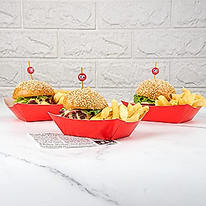 Restaurantware Bio Tek 3.3 x 2 x 1.5 Inch Food Boats, 50 Disposable Food Trays - Portable, Versatile, Red Paper Popcorn Boats, For Snacks, Appetizers, Or Treats, Use At Parties Or Carnivals