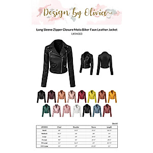 Design by Olivia Women's Long Sleeve Zipper Closure Moto Biker Faux Leather Jacket Black2 L