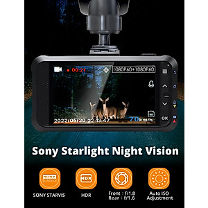 MASIGO A330D Dash Cam Front and Rear - Dual 1080P 60fps Dash Camera for Cars with WiFi, GPS and Speed, Stavis Night Vision, G Sensor Parking Mode, Loop Recording, Free APP, Support 512GB Max