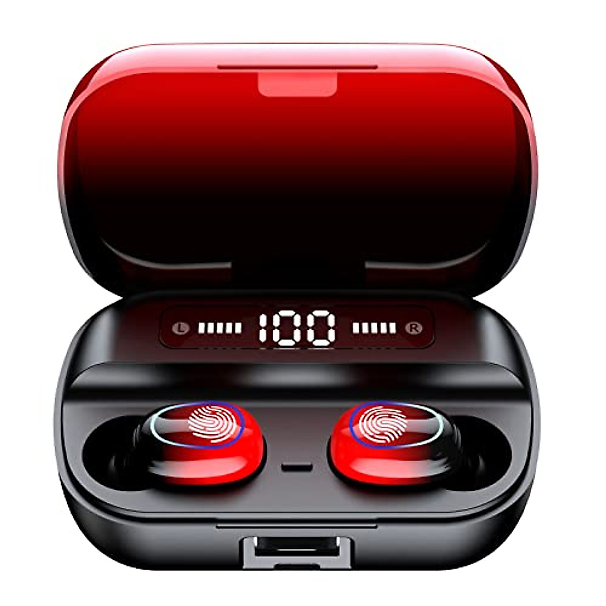 Bluetooth Earbuds Wireless Ear Buds Touch Control Wireless Earphones with HiFi Stereo Audio, Noise Reduction, IPX7 Waterproof Headphones, LED Charging Case, Built-in Mic for Sport/Work/Travel Red