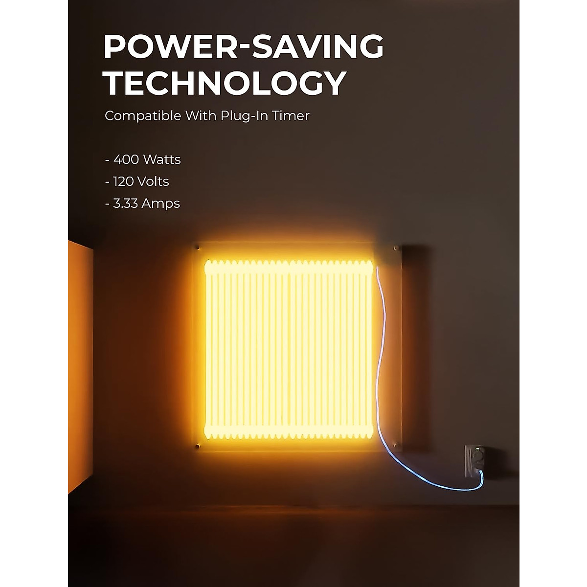 EconoHome Wall Heater Panel with Thermostat - Electric Wall Mounted Heater for Indoor Use - 400Watt Convection Heater - Perfect for Rooms Up to 120 Sq Ft - 120V - Updated Model