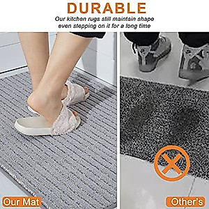 BEQHAUSE Kitchen Rugs and Mats Non Skid Washable Kitchen Floor Mat with TPR Backing 100% Polyester Grey Kitchen Mat Set of 2 Absorbent Runner Rugs for Kitchen 20x30inch/20x48inch