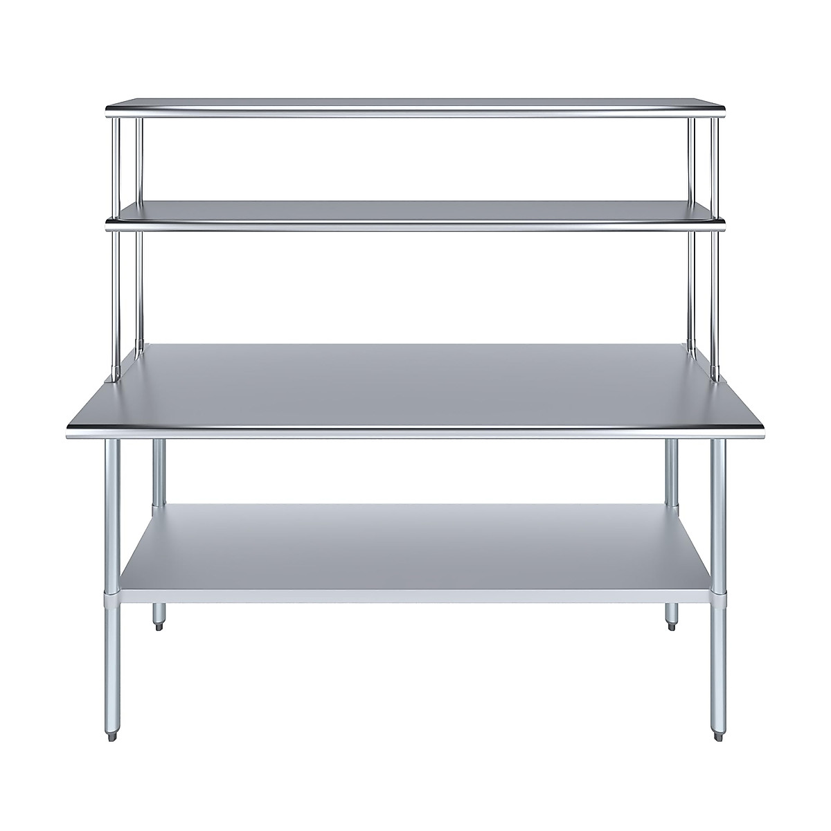 24" x 72" Stainless Steel Work Table with 12" Wide Double Tier Overshelf | Metal Kitchen Prep Table & Shelving Combo