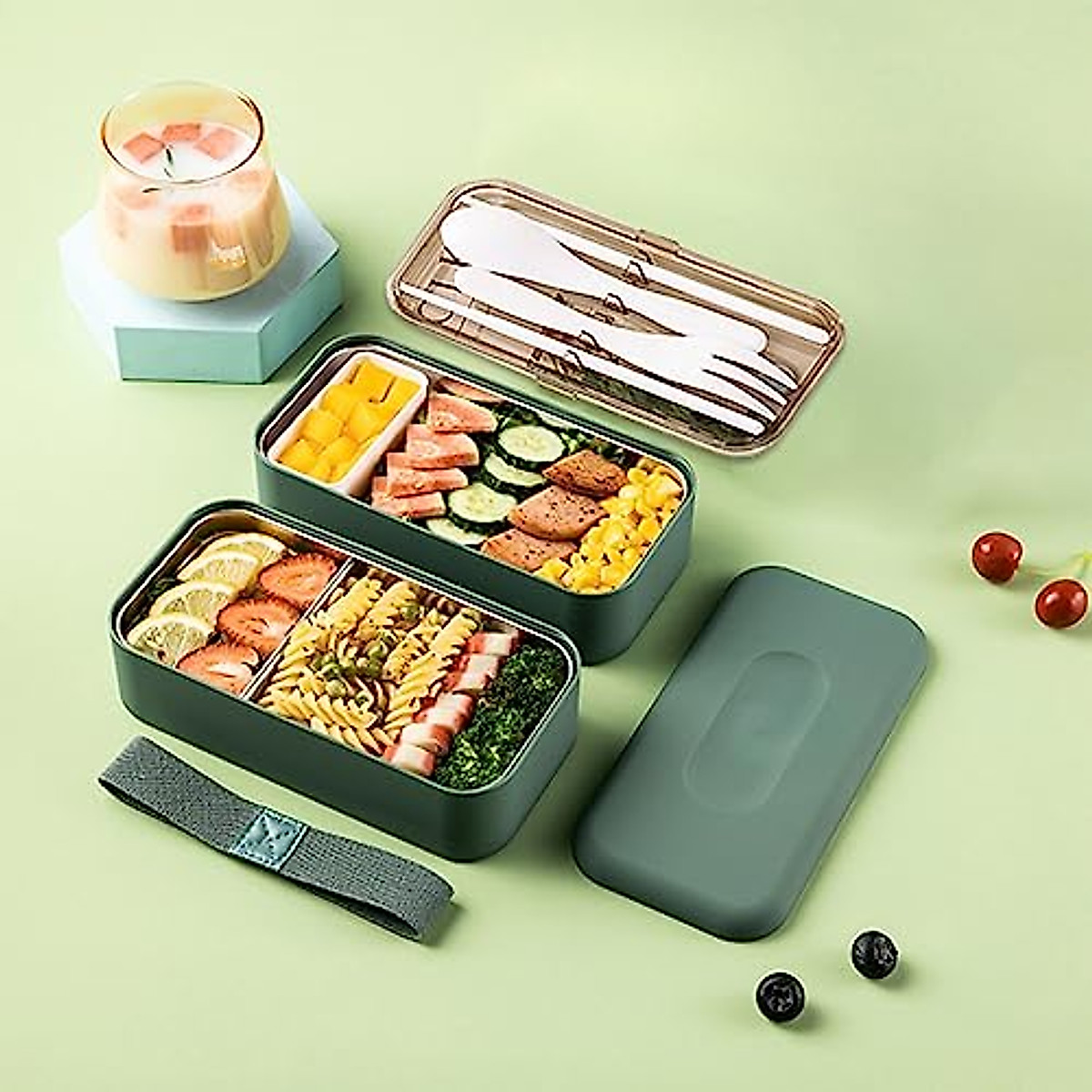 Plastic Bento Box Adult Lunch Box Lunch Box with 2 Compartments Ideal for Work & On-The-Go