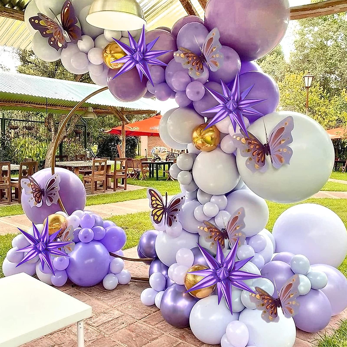 Moukiween 60 PCS Purple Star Balloons, 12 Point Spike Explosion Star Foil Balloons for Birthday, Halloween, Bridal Shower, Wedding, Graduation Decorations (Purple)