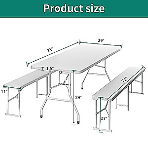 YITAHOME 6ft Portable Picnic Table Bench Set, Heavy Duty Camping Picnic Table Set, Fold up Picnic Table for Outdoor Camping Picnic Parties/Indoor Events, White