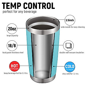 COMOOO 20oz Double Wall Vacuum Insulated Travel Mug, Stainless Steel Tumbler with Lid, Durable Powder Coated Insulated Coffee Cup for Cold & Hot Drinks, Light Blue