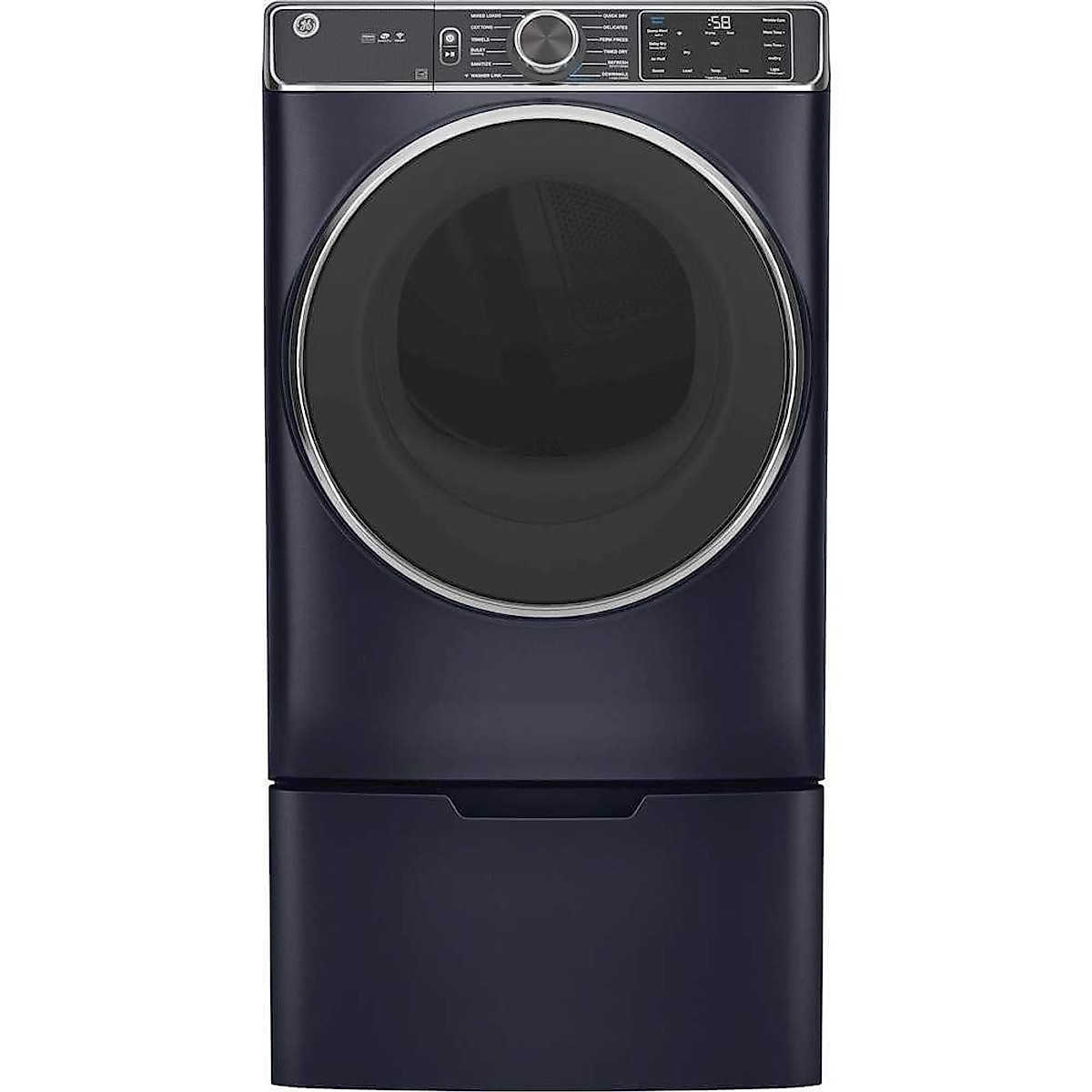 GE GFD85GSPNRS 28" Front Load Gas Dryer with 7.8 cu. ft. Capacity Stainless Steel Drum Built-in WiFi Sanitize Cycle and Damp Alert in Royal Sapphire