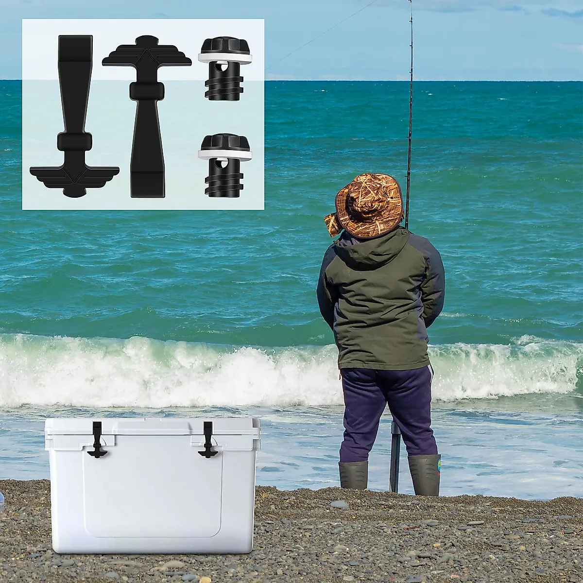 Feekoon Cooler Lid Latches and Cooler Drain Plug Replacement Parts Set Compatible with RTIC Hard Coolers, (2 Pcs Cooler Lid Latches, 2 Pcs Cooler Drain Plugs)