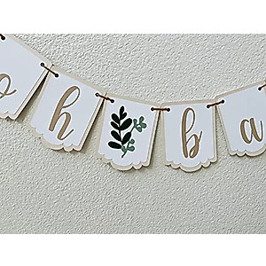 Oh Baby Greenery Banner,Baby Shower Decor,Party Garland,Mini Banner