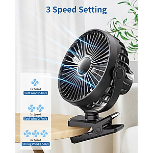 Portable Clip on Fan, Small Powerful Wind Cooling Desk Fan, 3 Speed Quiet Personal Fan with Clip, 360° Rotatable Battery Operated Rechargeable Mini Table Fan for Home Office Stroller Travel Camping