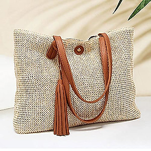 Felice Ann Women Large Tassels Straw Woven Shoulder Bag Beach Handbag Top-handbag Bag Purse Large Brown
