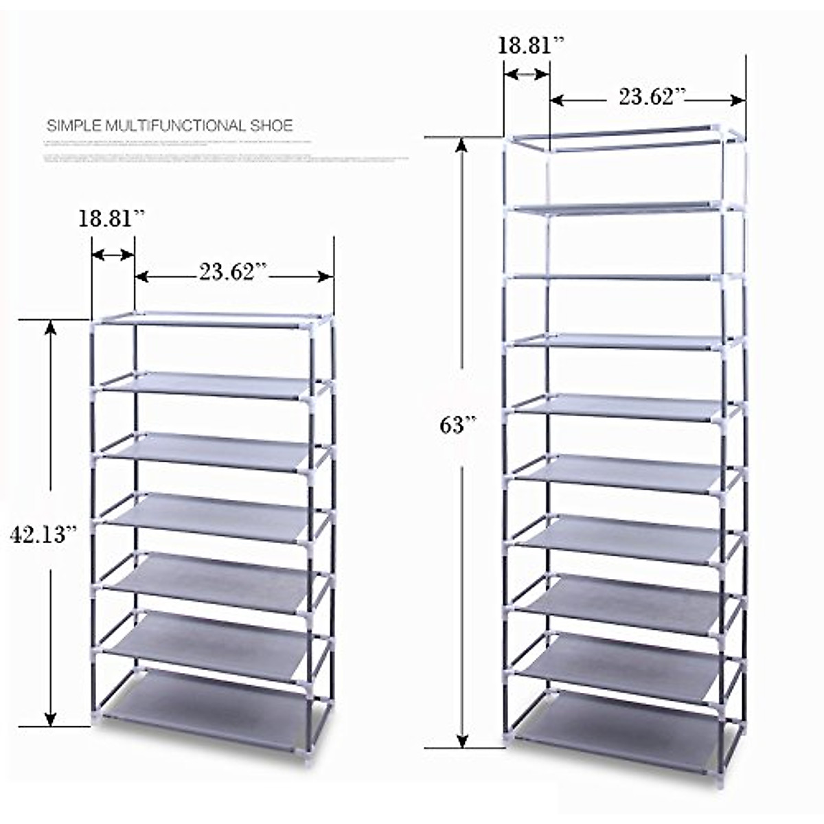 MallMall 10 Tiers Shoe Rack with Dustproof Cover Closet,30-Pair Shoes Rack Storage Cabinet Organizer (Gray)