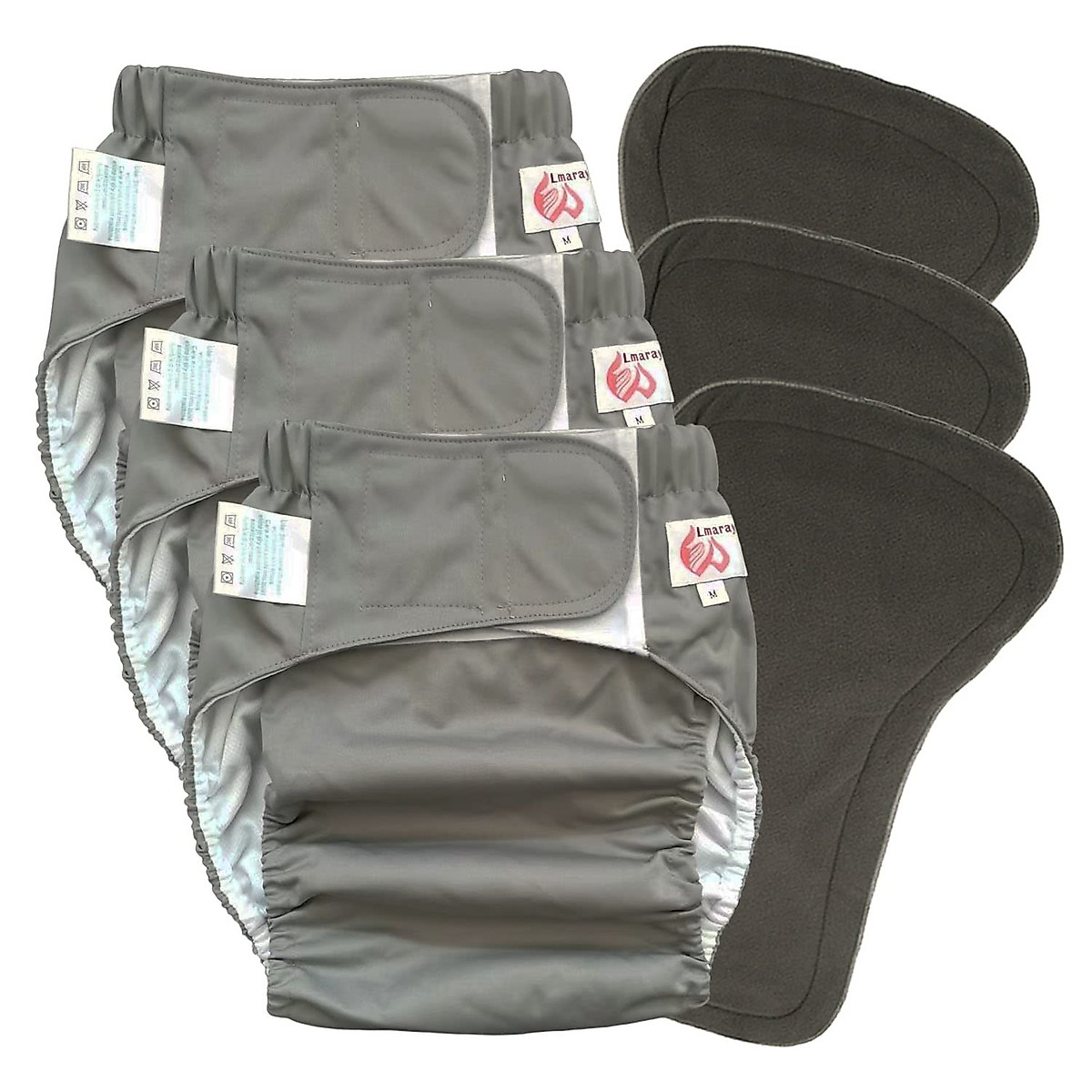 3 Pack Adult Cloth Diapers with Oversized Diaper Inserts, TPU Waterproof Nappy Reusable Washable Elderly Incontinence Care Protection Nappies Underwear for Men or Women, Waist 23.6-35.4 Inches (M)