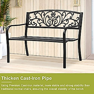 YIQIEDEY 500 Lb Heavy Duty & Durable 2-3 People Garden Bench, Patio Bench Outdoor Bench with Armrests, Comfortable Seat Furniture for Park Yard Deck Entryway, Black