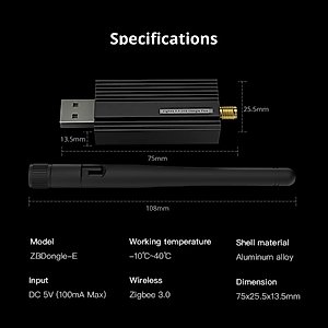 Smilewolf Zigbee 3.0 USB Dongle Plus Gateway，Wireless Zigbee 3.0 USB Adapter,Universal Zigbee Gateway Adapter with Antenna,for Home Assistant,Open HAB,etc (ZBDongle-E)