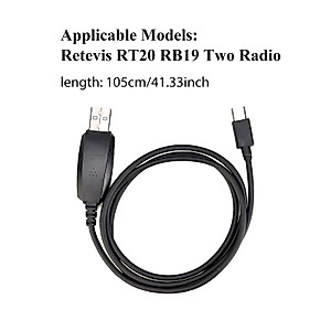 Retevis RT22P RT20 RB66 B3H Programming Cable, Compatible RT22P B3H B3S B3B RT20 RT65 RB19 RB19P RT45P RB66 Two Way Radio, Black Original USB Charging Cable,USB Programming Charging Cable(1 Pack)