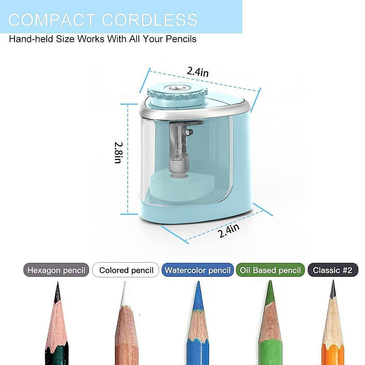 Aogwat Pencil Sharpener Electric Pencil Sharpeners, Portable Pencil Sharpener Kids, Blade to Fast Sharpen, Suitable for No.2/Colored Pencils(6-8mm)/School Pencil Sharpener/Classroom/Office/Home (Blue)