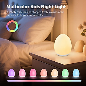MediAcous Night Light for Kids, Baby Night Light with 8 Colors Changing & Dimming Function, Rechargeable Night Light with 1 Hour Timer & Touch Control, Up to 100H