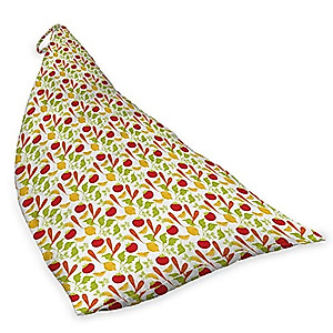 Lunarable Vegetable Lounger Chair Bag, Carrots Leaves Lemons and Tomatoes, High Capacity Storage with Handle Container, Lounger Size, White Multicolor