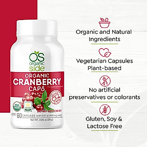 OS Organic Side - Organic Cranberry 60 Capsules - Prevention of UTI - Certified USDA - Non GMO - Vegan