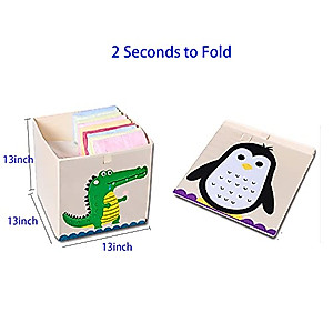 ZMJessnia Children's Foldable Fabric Storage Cube Organizer Box,13 Inch Square Soft Toy Bins (2 Pack) (crocodile & dinosaur)