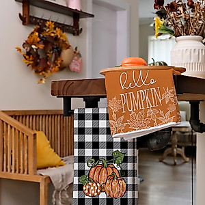 ARKENY Fall Kitchen Towels Set of 2,Black Buffalo Check Pumpkin Autumn Dish Towels 18x26 Inch Drying Dishcloth,Farmhouse Home Decoration AD127